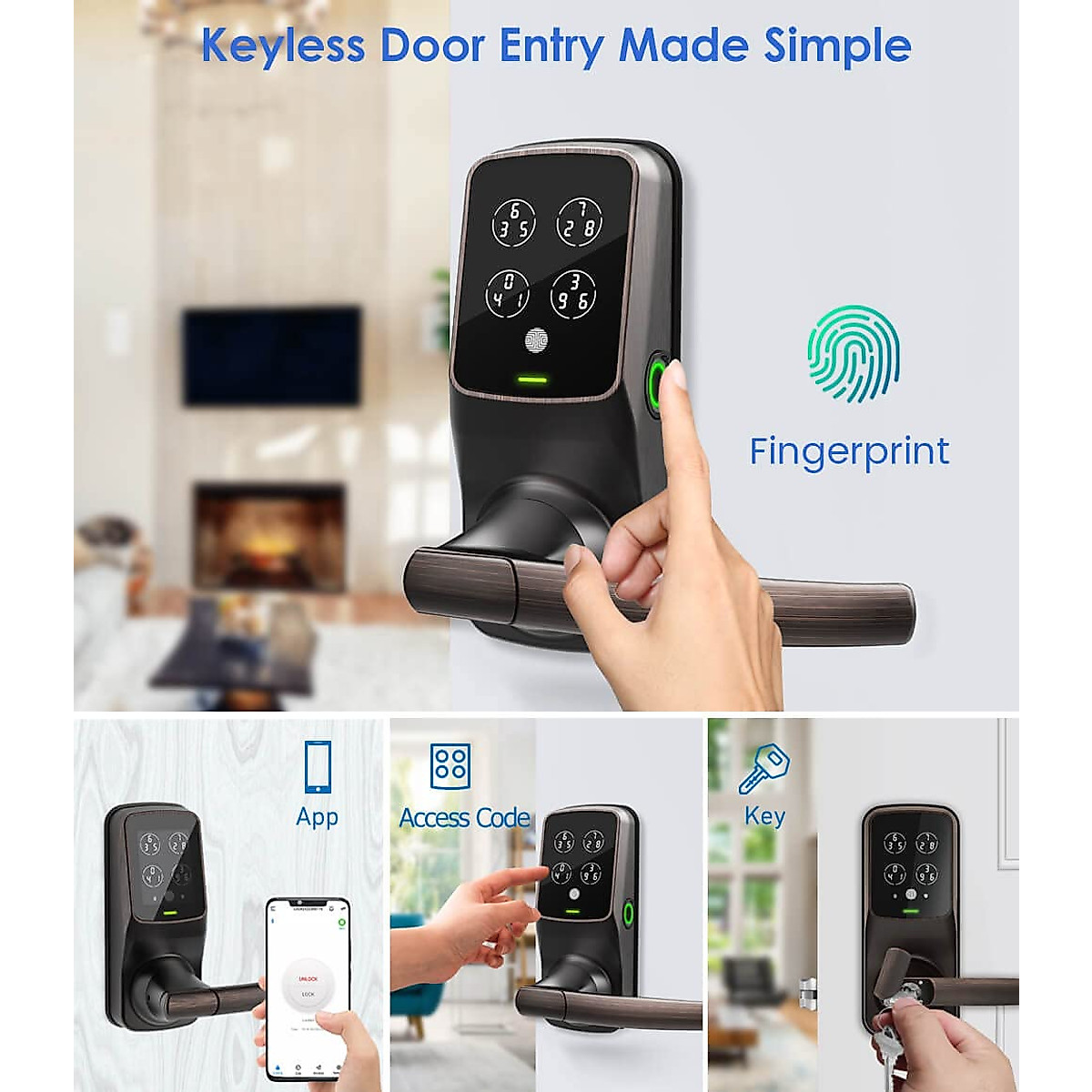 2 Peice Lockly Smart Lock - PGD628WVB and PGD628FVB Bundle, Fingerprint Door Lock with Patented Keypad, App Control (Venetian Bronze)