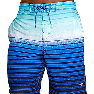 Speedo Men's Standard Swim Trunk Knee Length Boardshort Bondi Striped, 20" Spray Palace Blue, XL