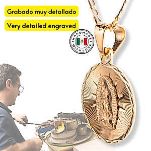 MXArtsCrafts - Virgen de Guadalupe round gold medal necklace, 14k gold laminated Chain with charm Our Lady of Guadalupe, Virgin Mary pendant Necklace, Religious Catholic Jewelry with gift box