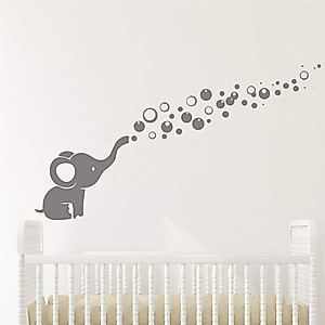 Removable Nursery Room Wall Decor Cute Elephant Blowing Bubbles Wall Decal Art Vinyl Wall Decor Sticker for Baby Bedroom (Gray)
