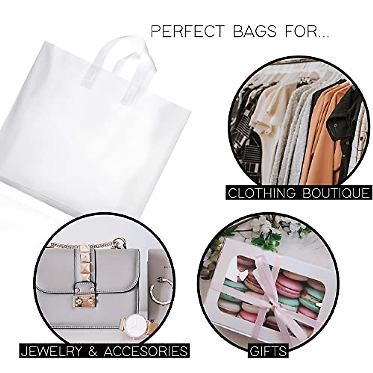 Frosted Plastic Gift Bags 50 PACK 12"x10"x4" Clear Frosted Plastic Bags For Small Business With Soft Loop Handles For Gifts Retail Bags And More