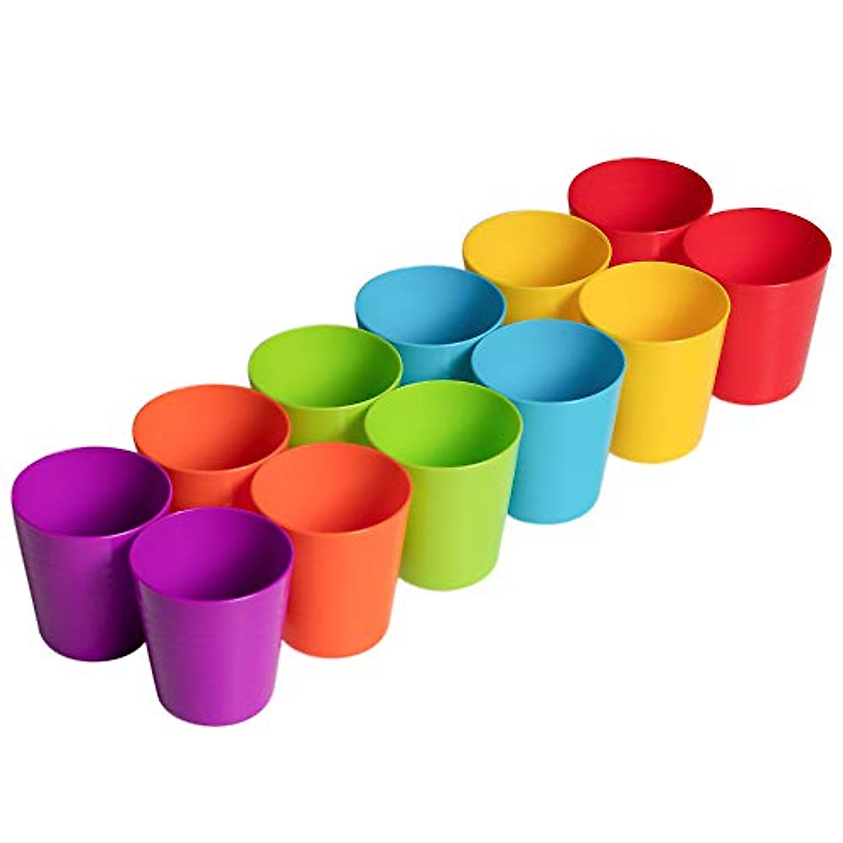Klickpick Home - Set of 12 Kids Plastic Cups - 8 oz Children Drinking Cups Tumblers Reusable - Dishwasher Safe - BPA-Free Cups for Kids & Toddlers Bright Colored - Unbreakable Toddler Cups