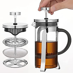 French Press Coffee and Tea Maker Single Serve Coffee Brewers Glass Classic 304 Stainless Steel Coffee Press Heat Resistant Thickened Borosilicate Coffee Pot for Camping Travel Gifts, 12 Ounce