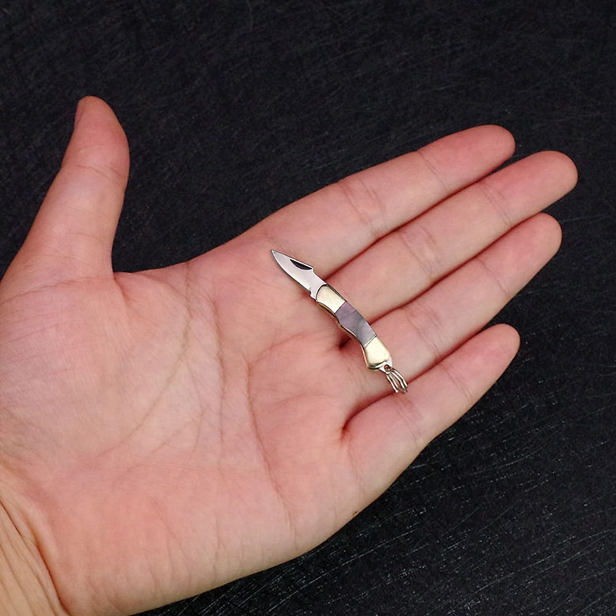 Fon ALLey mini pocket knife brass and natural shell handle knives… (Black)