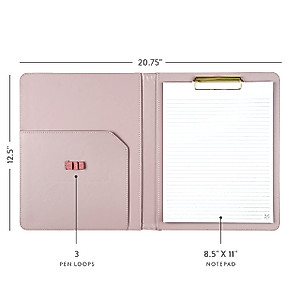 Erin Condren Vegan Leather with Metallic Accents Clipfolio with Lined Notepad Included. Measures 9.75”W x 12.5”L x 1.25”H. Includes a 25 Sheet Note Taking Pad