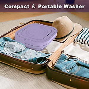Portable Washing Machine, 2 in 1 Mini Foldable Washer with Spin Dryer Small Bucket, 8L Large Intelligent Laundry Machine for Baby Clothes, Underwear, Apartment, Camping, RV, Gift, Travel, Purple