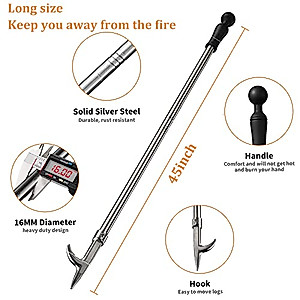 Long Fireplace Poker, 31 Inch Fire Pit Poker Stainless Steel Rod and Heavy Duty Wrought Iron Head with Heat Resistant Handle, Indoor and Outdoor Camping Tool（Silver）