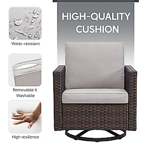 Artfurniz 5 Piece Wicker Patio Furniture Set - Outdoor Swivel Rocker Chairs Set with 3 Seat Sofa and Ottomans, Small Patio Conversation Sets Proch Furniture for Balcony Deck - Brown/Beige