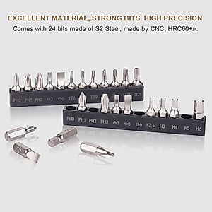 GreaTalent 25in1 S2 Steel Mini Ratchet Wrench Screwdriver Bit Set with 1/4" Hex Drive Phillips/Slotted/Hexagon/Torx Bits, 36-Tooth Gear, Magnetic Bit Holder, 90 Degree Offset Reversible
