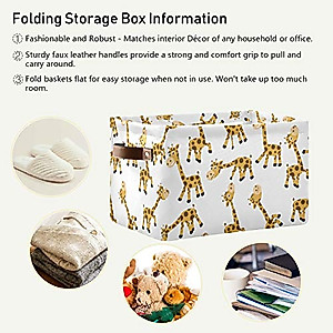 Storage Basket Cute Little Cartoon Giraffe Storage Bin with Handle Foldable Rectangle Fabric Organizer Basket for Home Bedroom Nursery Closet, 1 Pack