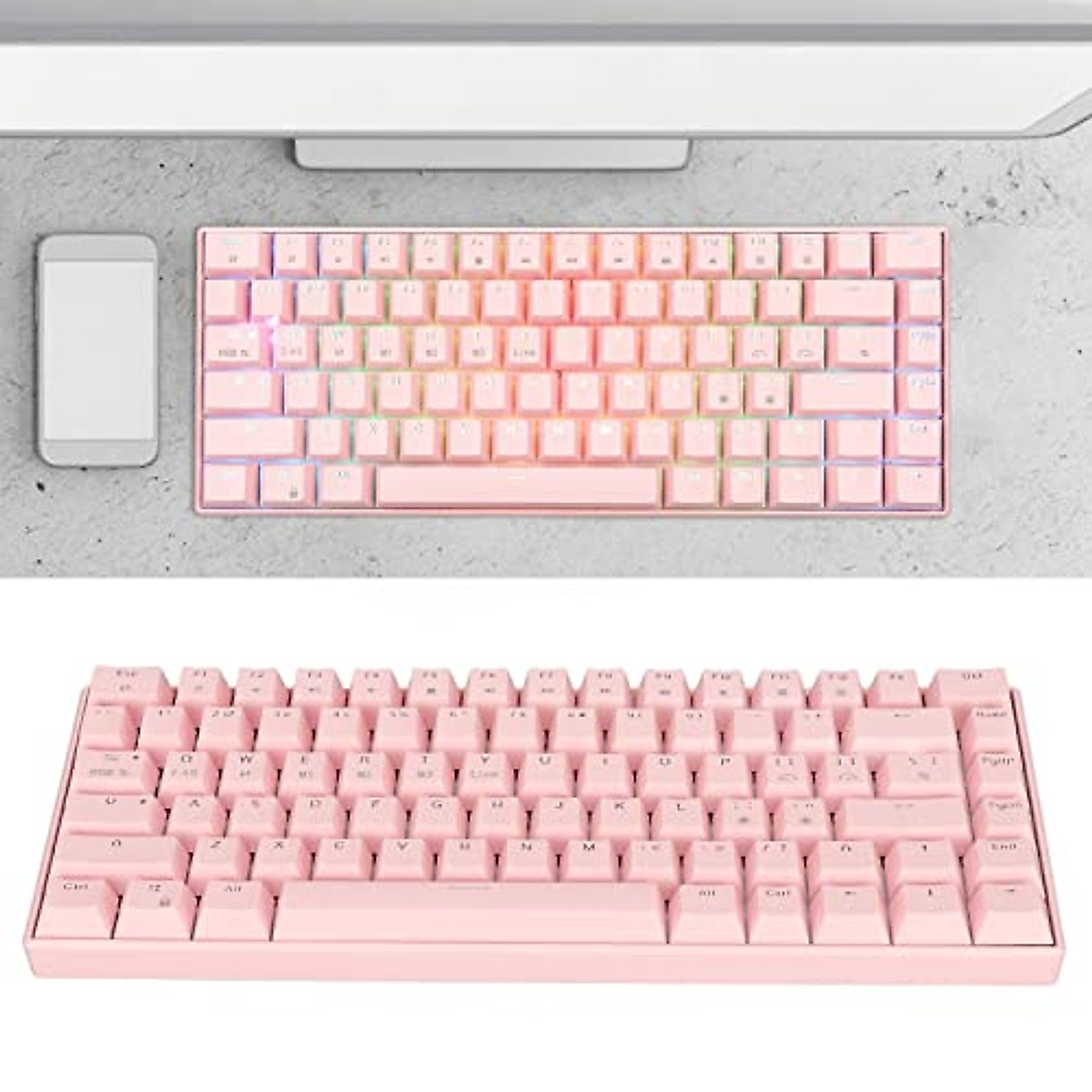 Heayzoki 82 Key Gaming Keyboard, RGB Backlight Mechanical Keyboard 2.4G/Bluetooth 3.0/5.0/Type-C Ergonomic Pink Gaming Keyboard for Office Home(Black Shaft)