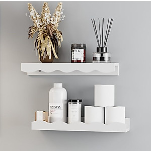 Floating Nursery Book Shelves Set of 2 Bathroom Shelves Over Toilet Modern Wood Storage Shelves for Wall Decor, Books, Toys, Photo Frames, Picture Ledge-White