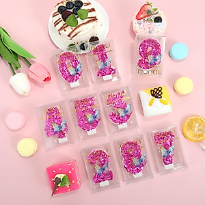 IDIJOLI Butterfly Number 4 Candles Glitter Hot Pink Birthday Candles for Cake Topper with Sequins for Anniversary Celebrations Supplies (Number 4)