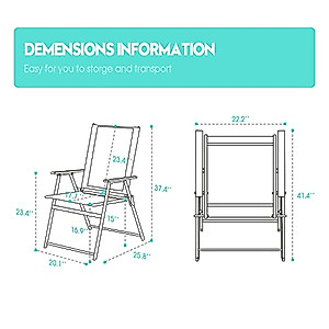 VICLLAX Patio Folding Sling Chairs, Portable Deck Sling Back Chair, Camping Garden Beach Using Chairs Set of 4 (Dark Blue)