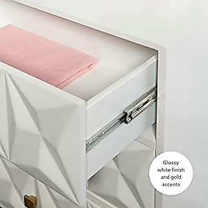 Linon Home Décor Sheerah Six Drawer Geo Texture White Dresser, Gold