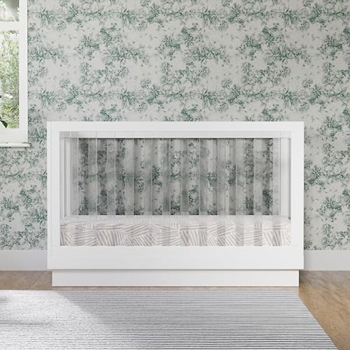 Babyletto Harlow Acrylic 3-in-1 Convertible Crib with Toddler Bed Conversion Kit in White with Acrylic Slats, Greenguard Gold Certified