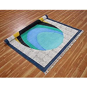 Casavani Indian Handmade Cotton Dhurrie Bordered Blue & Yellow Area Rug Boho Kilim Flat Weave Rug Indoor Hall Room Decor Carpet Throw Rugs for Bedroom Living Room Bathroom Balcony 6x12 Feet Runner