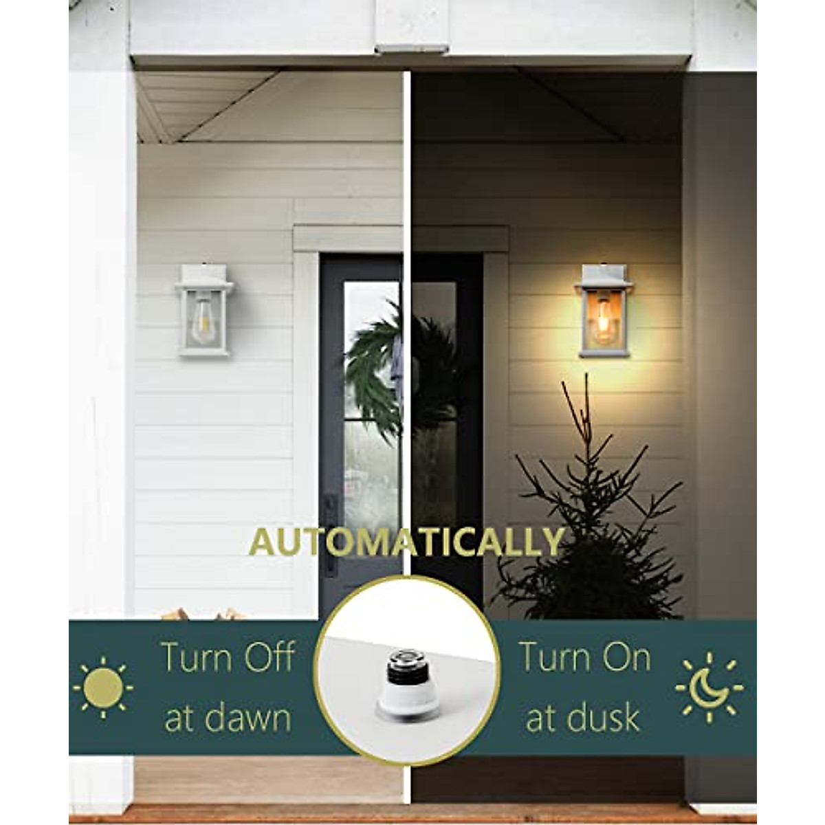 OUPAVOCS Outdoor Lights with GFCI Outlet, Dusk to Dawn Front Porch Lights, Waterproof Exterior Light Fixture, Mate White Outdoor Wall Sconce Wall Mount Outside Patio Lights for House, Garage