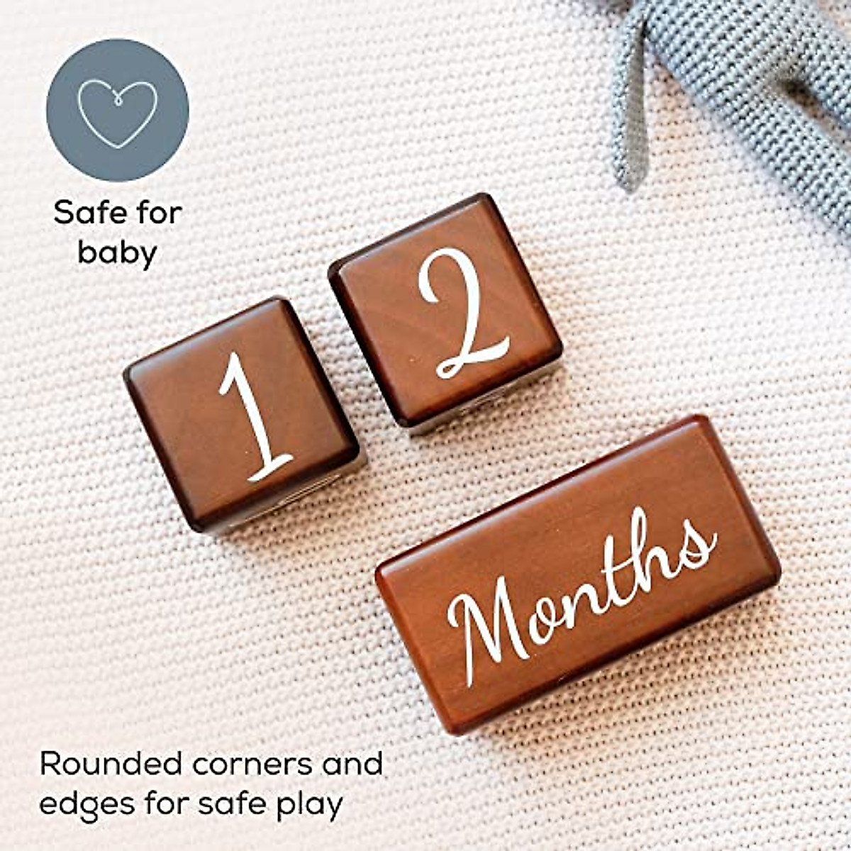 First Landings Milestone Blocks - Wooden Milestone Markers for Baby's First Year - Dark Brown