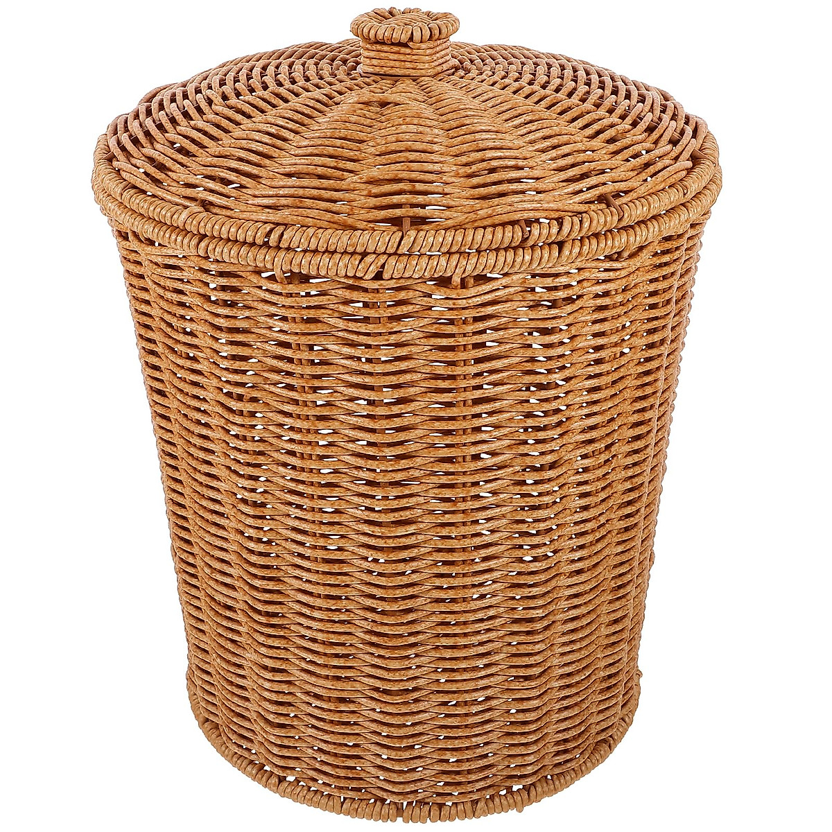 VICASKY Storage Basket with Lid Dirty Clothes Wicker Waste Basket Bedroom Storage Basket Containers with Lids Wicker Trash Can Rattan Waste Basket Woven Garbage Basket Seaweed Bracket Pp