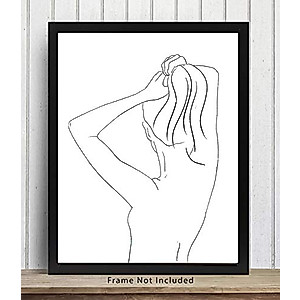 Abstract Female Form Pulling Hair Up Line Art - 11x14 UNFRAMED Minimalist Decor Wall Print of Woman’s Body Shape in Black on White