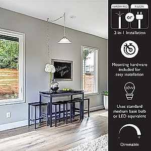 Design House 517565 Millbridge Traditional 1-Light Indoor Hanging Swag Light with Alabaster Glass Shade for Living Dining Room Bar Area, Satin Nickel Finish