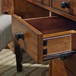 Pemberly Row Contemporary Aged Maple Double Pedestal Executive Desk with Drawers for Office