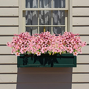 iYoucase Artificial Flowers Outdoor UV Resistant Fake Flowers 5 Bundles No Fade Faux Plastic Plants for Garden Porch Window Box Home Decoration(Pink)