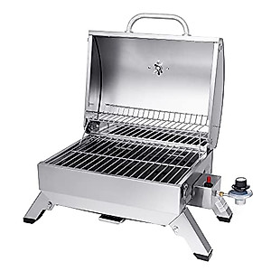 Royal Gourmet GT1001 Stainless Steel Portable Grill, 10000 BTU BBQ Tabletop Gas Grill with Folding Legs and Lockable Lid, Outdoor Camping, Deck and Tailgating, Silver