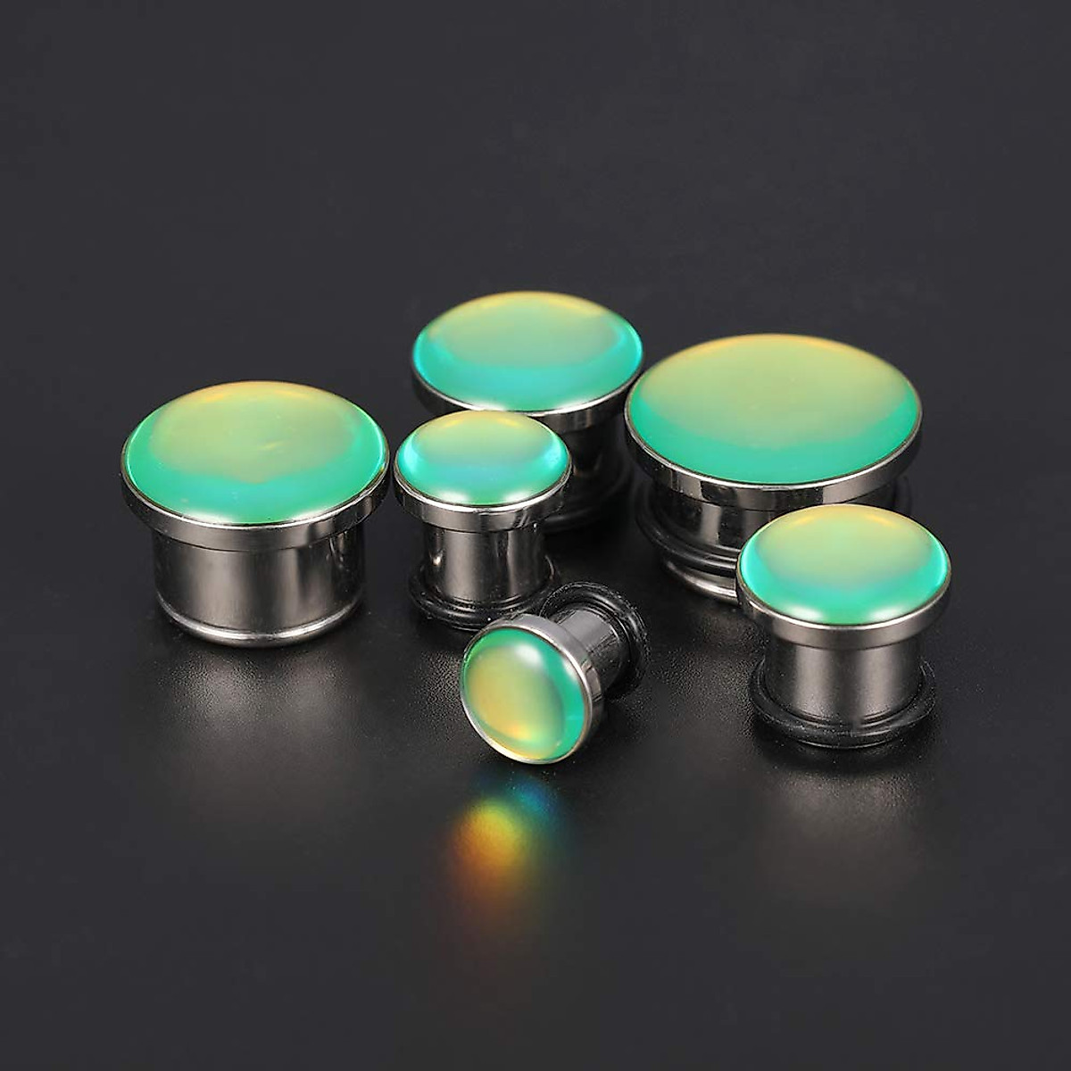 2G-5/8 inch Single Flare Ear Plugs Tunnels 316L Stainless Steel Ear Gauges Illusion Color Expander with O-Ring Body Piercing