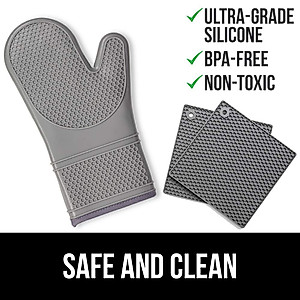Gorilla Grip Cutting Board Set of 3 and Silicone Oven Mitt and Pot Holder 4 Piece Set, Includes Cooking Mitts and Trivet Mats, Cutting Boards are, Both in Gray Color, 2 Item Bundle