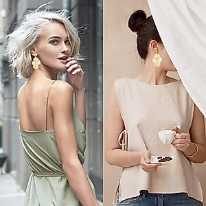 Bohemian Boho Filigree Leaf Chandelier Dangle Earrings for Women – Handcrafted Delicate – 14K Gold Plated – Lightweight (Gold - 3 Layered Circle Leaf Chandelier)