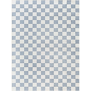 Mark&Day Washable Rugs, 2x3 Shaquina Modern Pale Blue Checkered Rug, Blue Ivory Carpet for Living Room, Bedroom or Kitchen (2' x 3', Machine Washable)