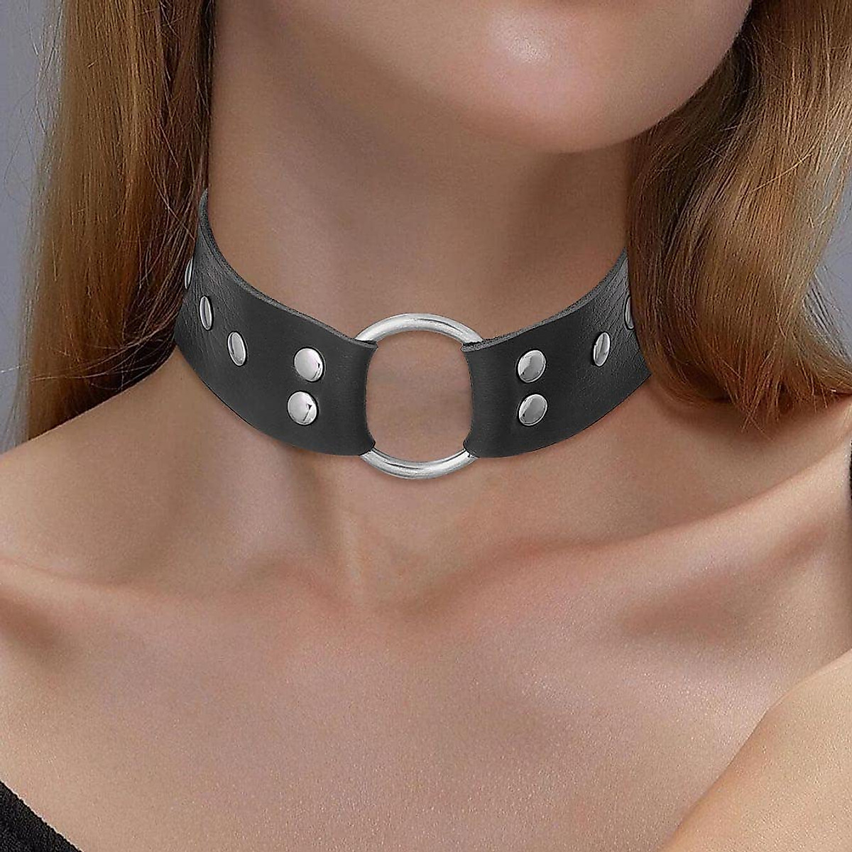 Sethain Punk Leather Choker Necklace Black Gothic Wide Leathers Chokers Collar Necklaces Halloween Jewelry Accessories for Women (Black)