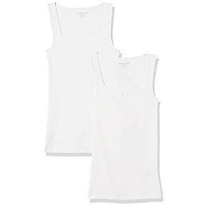Amazon Essentials Women's Slim Fit Square Neck Tank, Pack of 2, White, Small