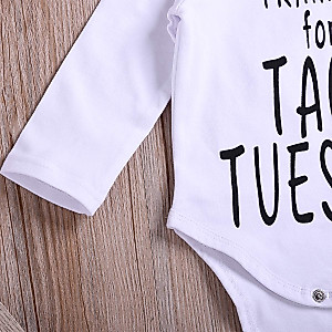 TROSJ 3Pcs Newborn Infant Baby Boy Girl Outfits Long Sleeve Letter Print Romper Tops +Rainbow Striped Pants + Headband Clothes Set (White, 6-12 months)