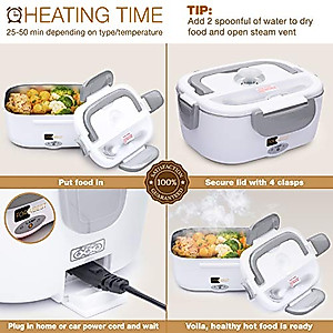 FORABEST Electric Lunch Box - Fast 60W Food Heater 3-In-1 Portable Food Warmer Lunch Box for Car & Home – Leak proof, 2 Compartments, Removable 304 Stainless Steel Container, fork, spoon and Carry Bag