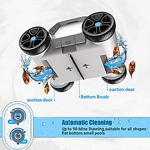 Hitwby Cordless Pool Cleaner, Automatic Robotic Pool Cleaner with 5000mAh Rechargeable Built-in Battery, Up to 90 Mins Running Cycle, Ideal for Flat Bottom Above Ground/In-Ground Swimming Pools, Blue