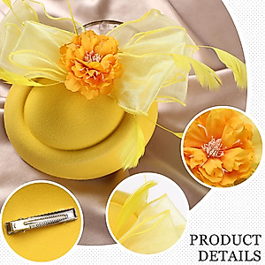 Zinniday Yellow Feathers Veil Fascinators - 50s Cute Flower Headwear Tea Party Hats Artificial Floral Hat Decor with Hair Clip for Women Girls