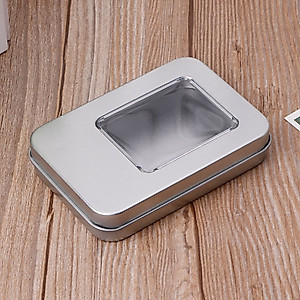 HELYZQ Rectangular Tin Silver Storage Box Case Organizer with Half Clear Window Lid
