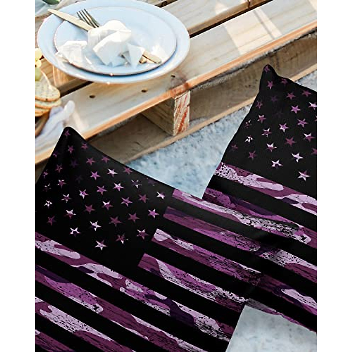 Funnywall88 Waterproof Throw Pillow Covers Set of 2 Independence Day Camo American Flag Patriotic Couch Pillow Cases Outdoor Sofa Cushion Cover Home Decor for Bed Living Room, 16" x 16"