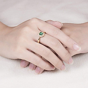 Lanmi 14K Yellow Gold Natural Emerald Diamonds Ring for Women Promise Engagement Wedding Anniversary Promotion