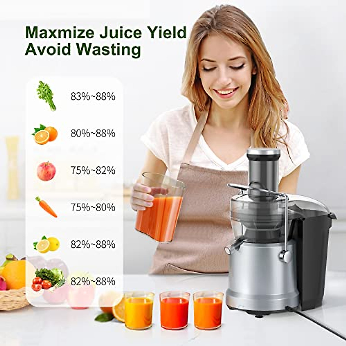 Acezoe Juicer Machines 1300W Juicer Vegetable and Fruit, Power Juicers Extractor with 3" Feed Chute, Centrifugal Juicer with High Juice Yield, Easy to Clean&BPA-Free, Dishwasher Safe, Brush Included