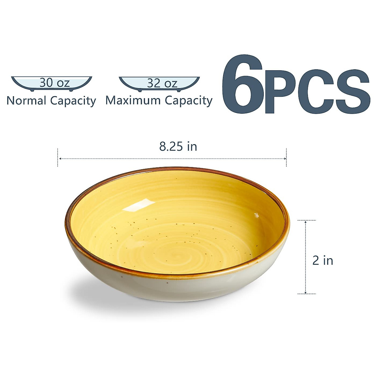 ONEMORE 10.5 inch Dinner Plates and 30 oz Pasta Bowls Bundle - Microwave, Oven and Dishwasher Safe - Yellow