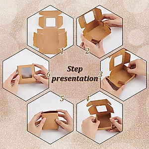 BENECREAT 36 Packs 3x3x1.2 Inch Brown Kraft Paper Box with Clear Windows Foldable Paper Gift Box Goodies Candy Box Dessert Box for Party Wedding Bakery Packaging