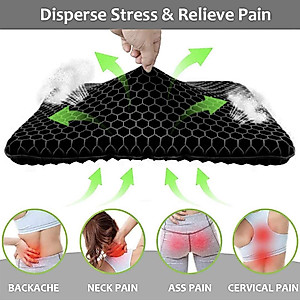 Gel Seat Cushion for Long Sitting - Wheelchair Cushion for Pressure Sores - Office Chair Car Seat Cushion for Coccyx,Sciatica,Back,Hip & Tailbone Pain - Egg Seat Cushion with Non-Slip Cover, Black