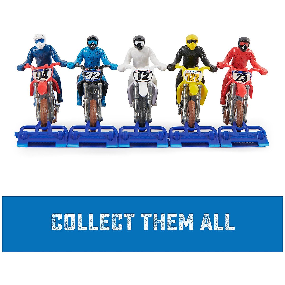 Supercross, Authentic 5-Pack of 1:24 Scale Die-Cast Motorcycles with Rider Figure, Toy Moto Bike for Kids and Collectors Ages 3 and up