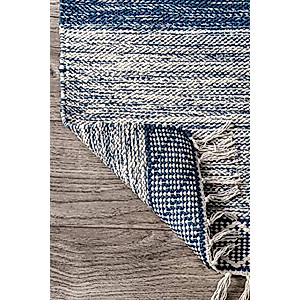 nuLOOM Angela Striped Fringe Wool Area Rug, 4' x 6', Blue
