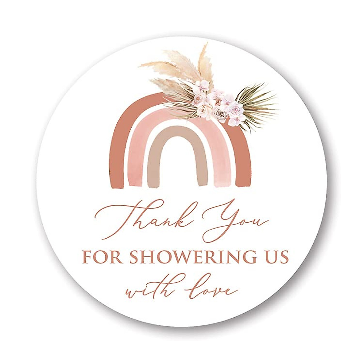 2" Round Pampas Grass Boho Rainbow Baby Shower Thank You Favor Sticker - Set of 40