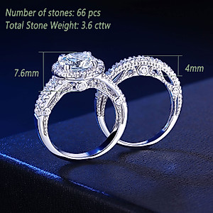 Wuziwen 4Ct Wedding Rings Engagement Ring Set for Women Cubic Zirconia 925 Sterling Silver Size 7